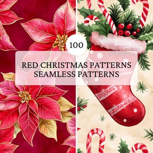 100 Red Christmas Digital Paper Set - Christmas Seamless Pattern ...