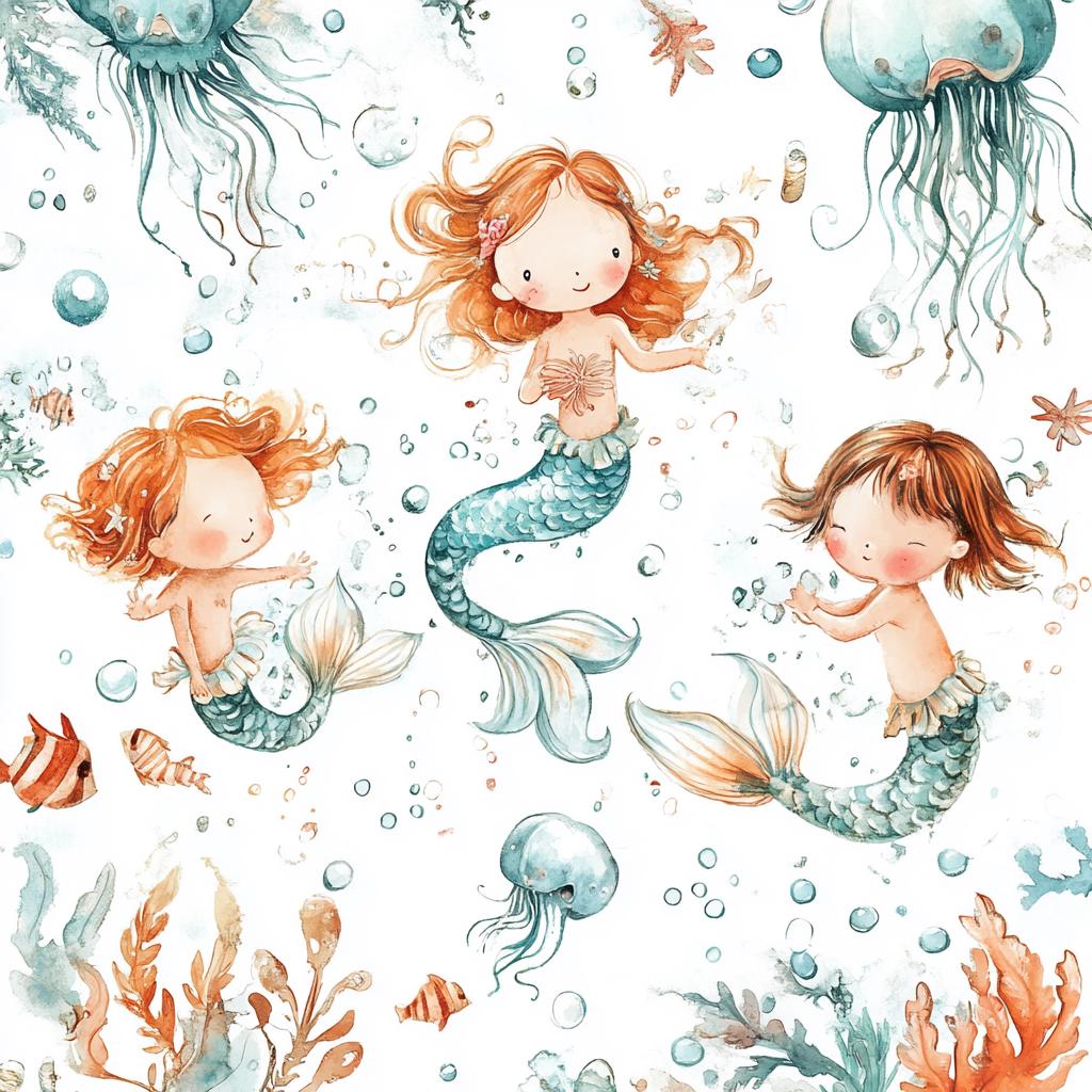 200 Watercolor Cute Mermaid Clipart - Birthday Girl - Nursery Clipart ...
