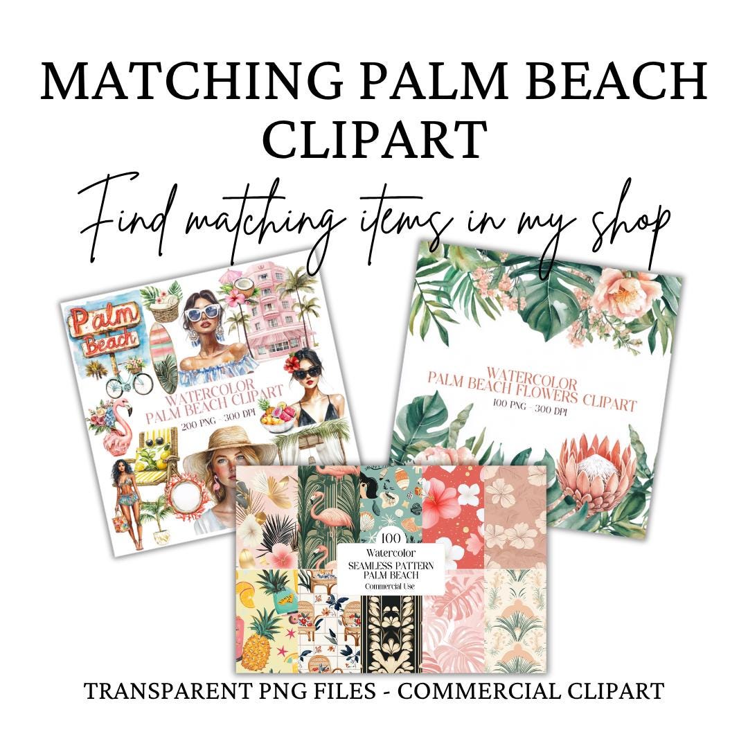 200 Palm Beach Watercolor Clipart Set, Tropical Watercolor PNG for ...