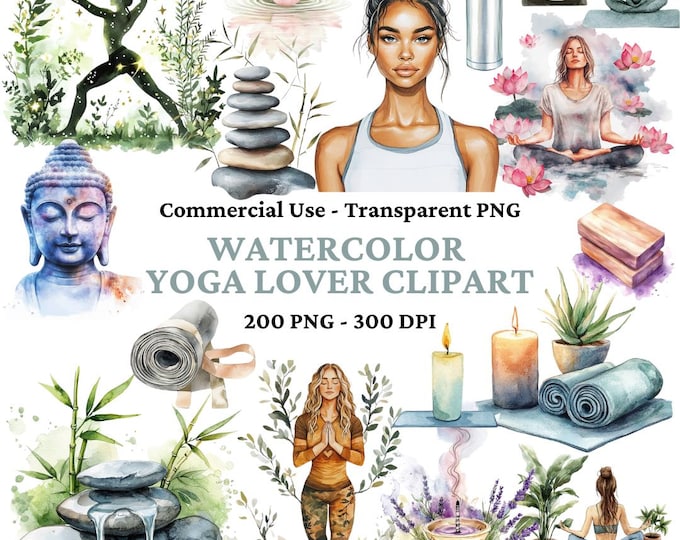 Watercolor Yoga Digital Clipart PNG, Yoga Girl Clipart, Zen Yoga Girl ...