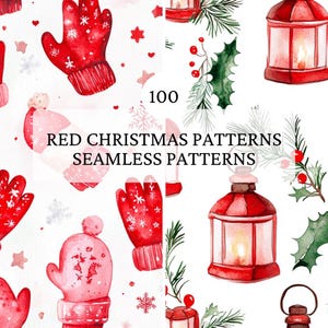 100 Red Christmas Digital Paper Set - Christmas Seamless Pattern ...