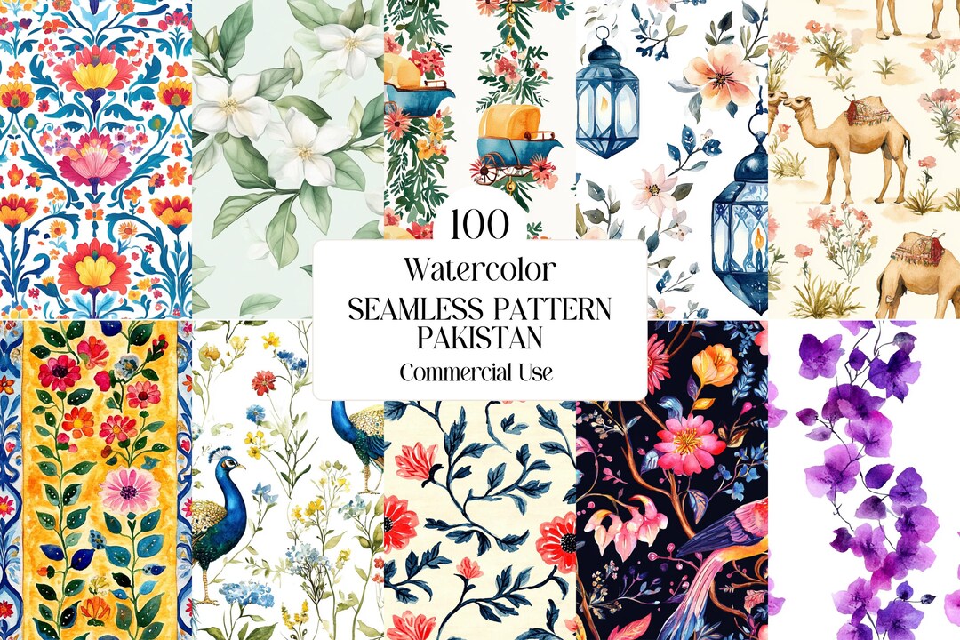 100 Pakistan Seamless Pattern Bundle – Watercolor Truck Art, Paisley ...