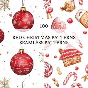 100 Red Christmas Digital Paper Set - Christmas Seamless Pattern ...
