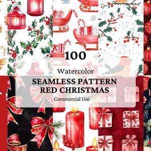 100 Red Christmas Digital Paper Set - Christmas Seamless Pattern ...