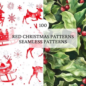 100 Red Christmas Digital Paper Set - Christmas Seamless Pattern ...