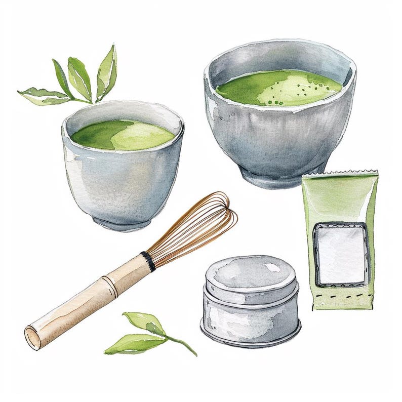 200 Matcha Oasis Clipart Set, Watercolor Greenery & Matcha Pngs for ...