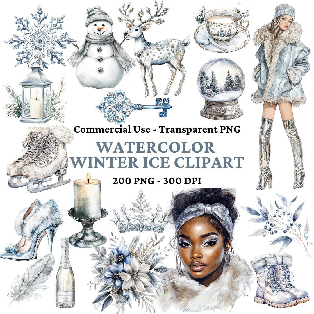 200 Watercolor Winter Ice Clipart - Cozy Winter Clip Art Bundle ...