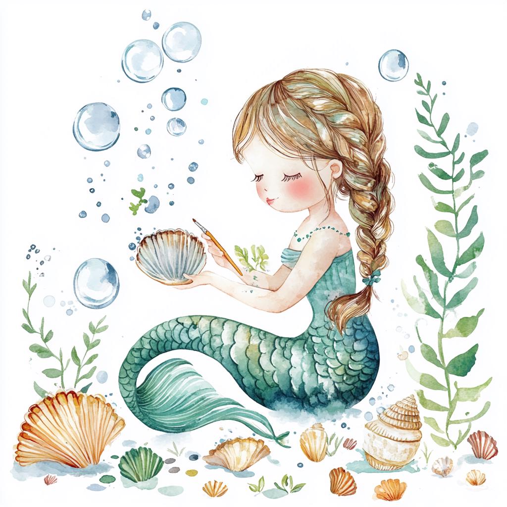 200 Watercolor Cute Mermaid Clipart - Birthday Girl - Nursery Clipart ...