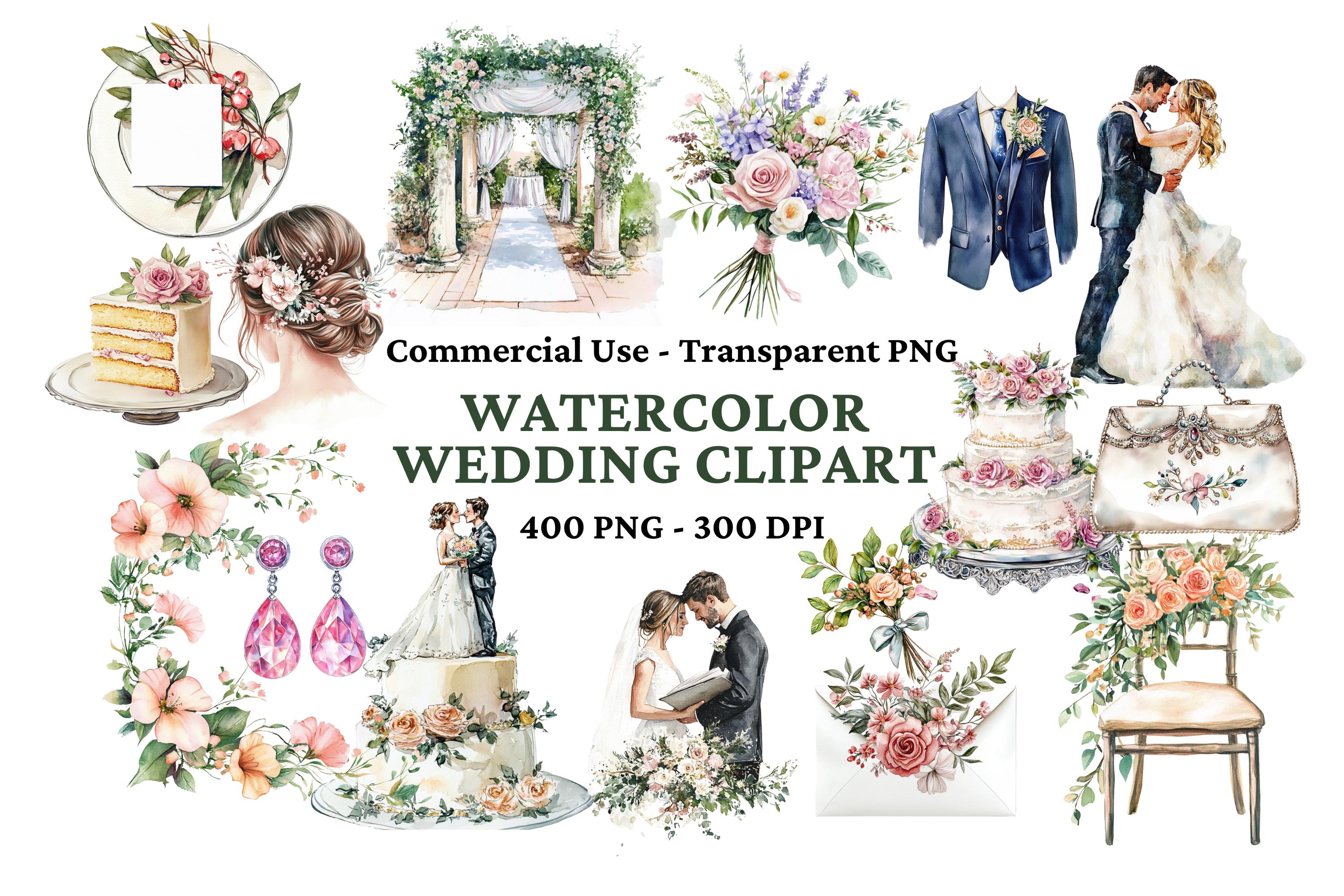 400 Wedding Watercolor Elements PNG Bundle - Junk Journal Clipart ...