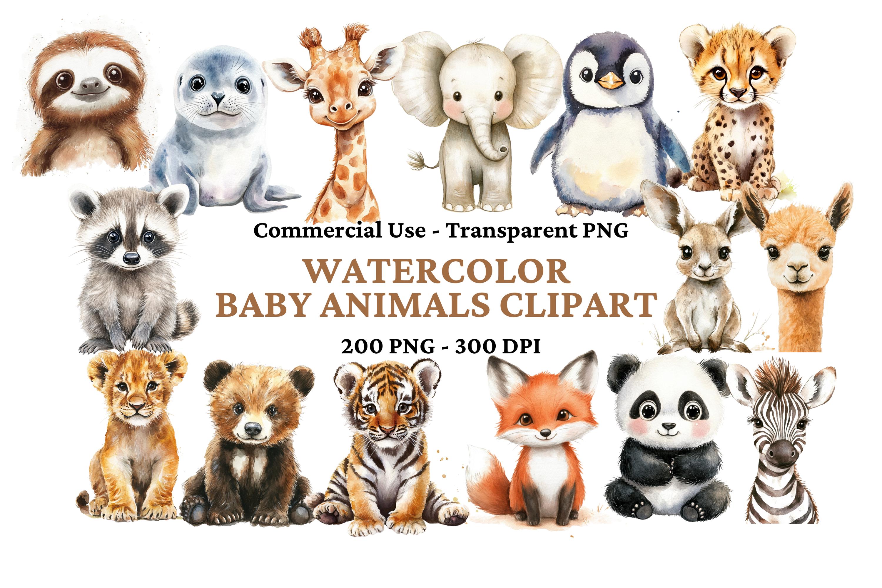 200 Baby Animals Clipart - Watercolor Clipart - Nursery Clipart - Baby ...