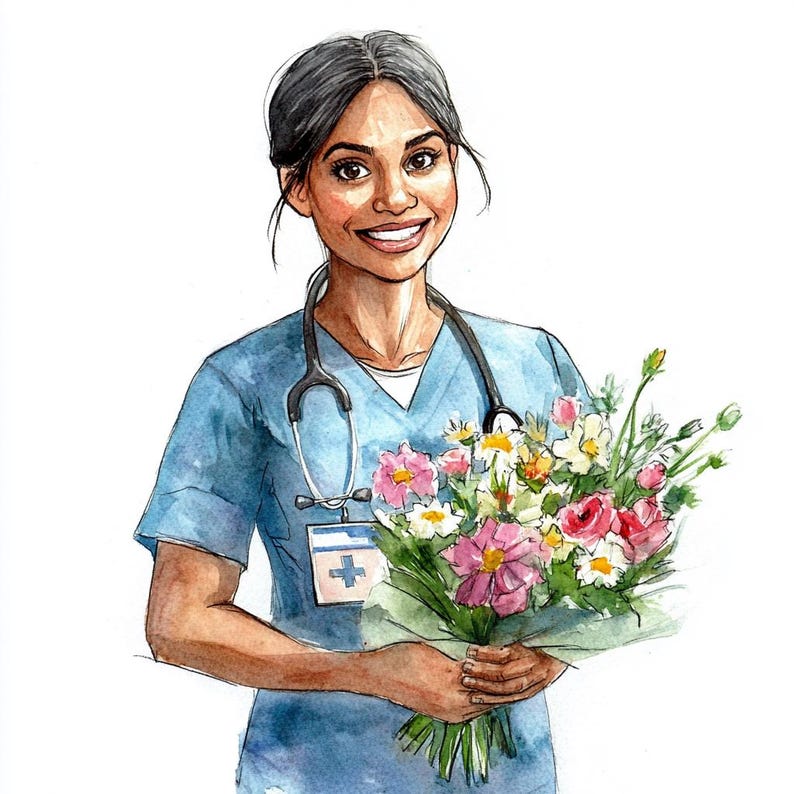 Nurse Watercolor Clipart - Medical PNG Bundle - Cute Nurse Sublimation ...
