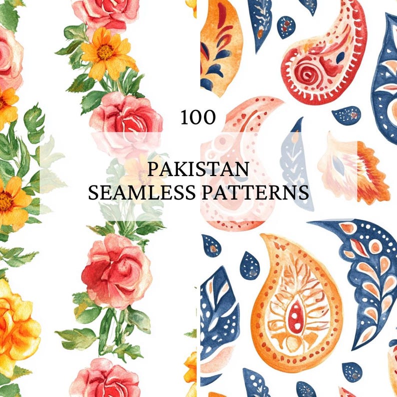 100 Pakistan Seamless Pattern Bundle – Watercolor Truck Art, Paisley ...