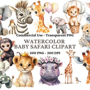 200 Baby Safari Animals Clipart - Watercolor Clipart - Nursery Clipart ...