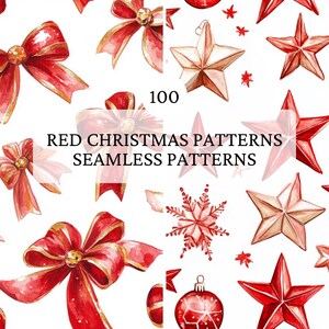 100 Red Christmas Digital Paper Set - Christmas Seamless Pattern ...