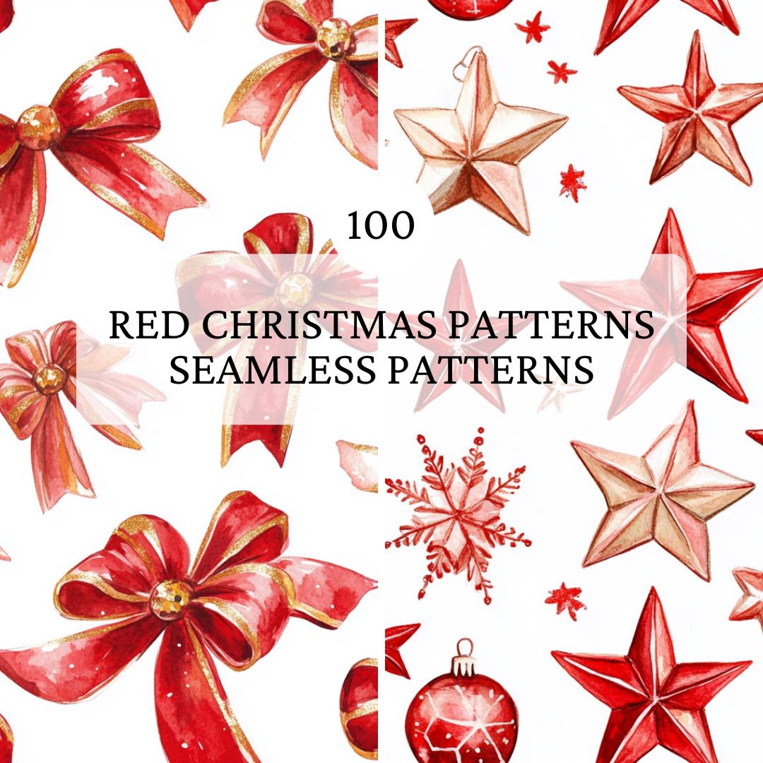 100 Red Christmas Digital Paper Set - Christmas Seamless Pattern ...