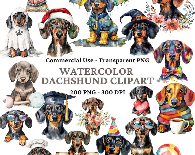 Dachshund Watercolor Clipart Bundle | Sausage Dog PNG, Dog Clipart, Pet ...