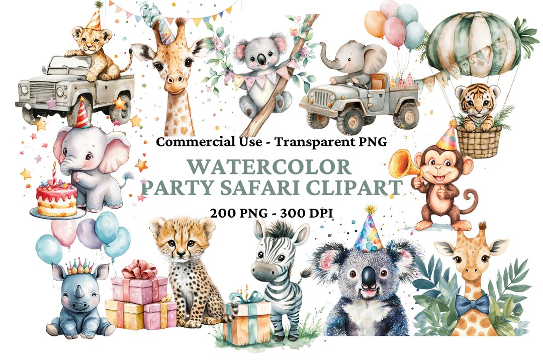 200 Watercolor Safari Animals Clipart - Birthday Safari - Children's ...