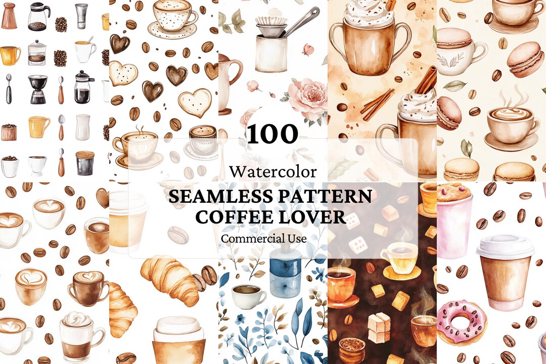 100 Coffee Lover Seamless Patterns - Coffee Pattern PNG - Coffee Beans ...