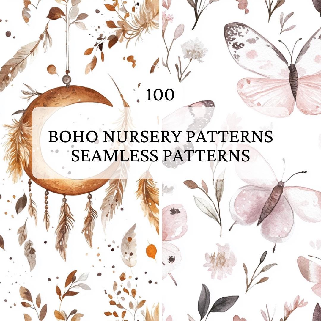 100 Boho Nursery Pattern - Cute Boho Doodle Pattern Bundle - Boho ...