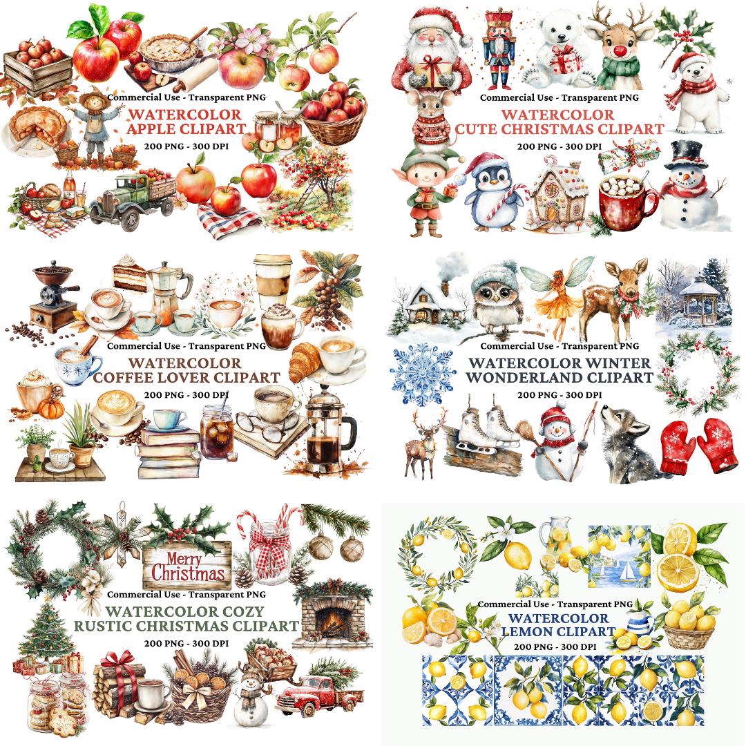 Watercolor Clipart Bundle - Full Store Lifetime Access - High Quality ...