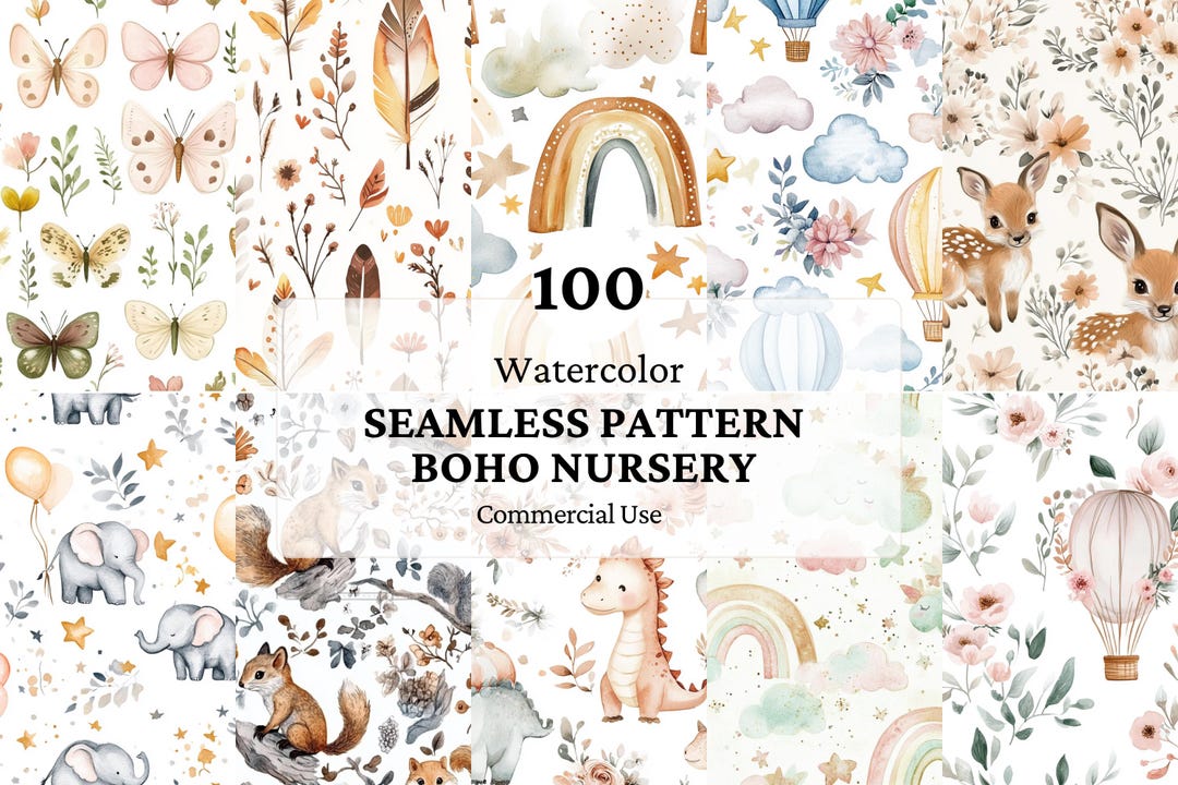 100 Boho Nursery Pattern - Cute Boho Doodle Pattern Bundle - Boho ...