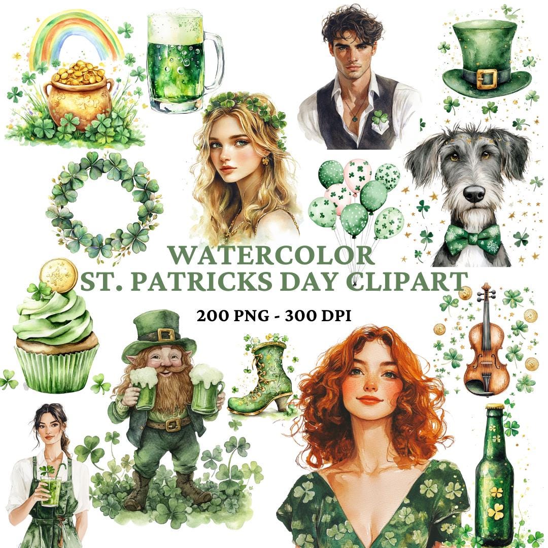 200 St. Patrick’s Day Watercolor Clipart Bundle - Shamrocks ...