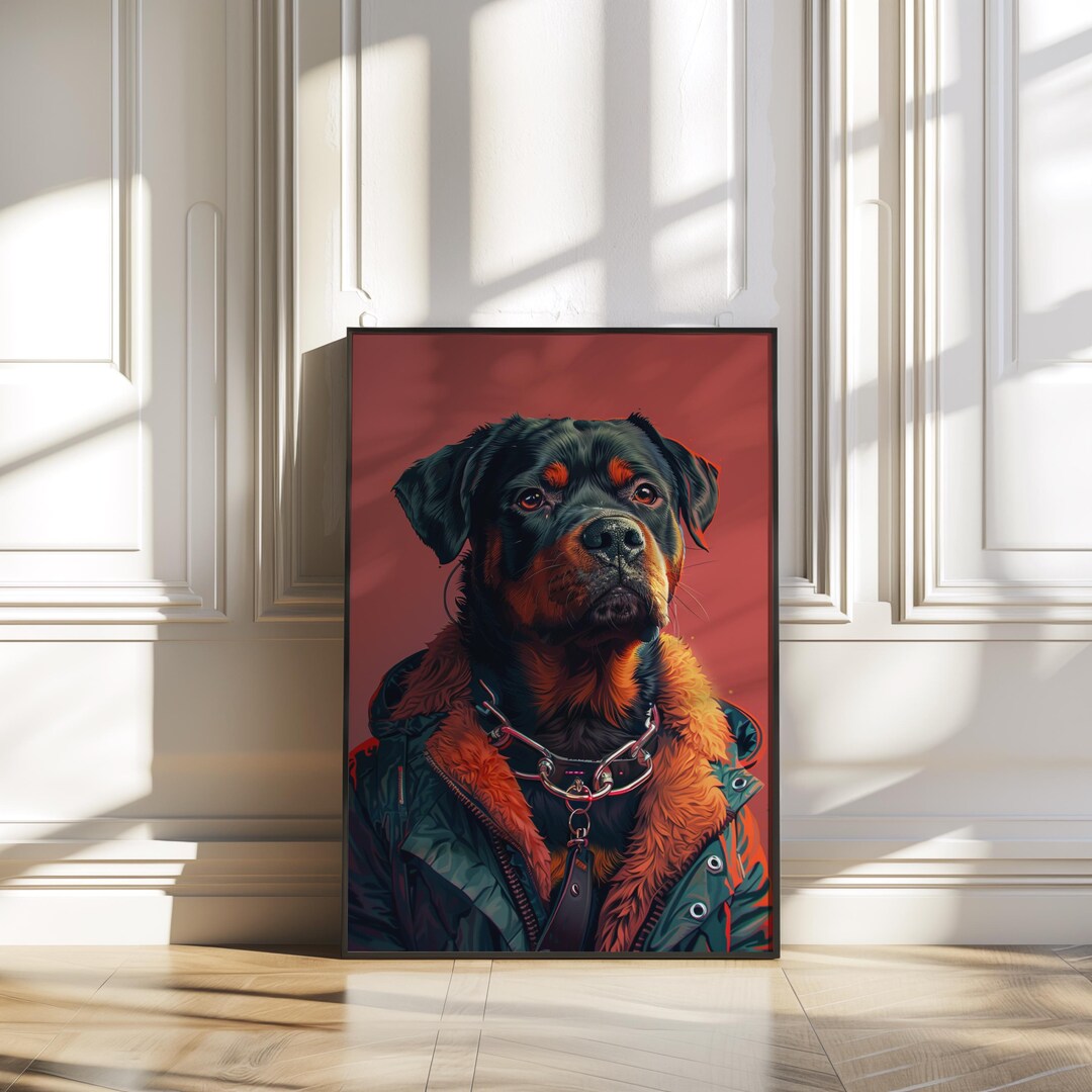 Modern Rottweiler Character Design Digital Portrait Digital Wall Art ...