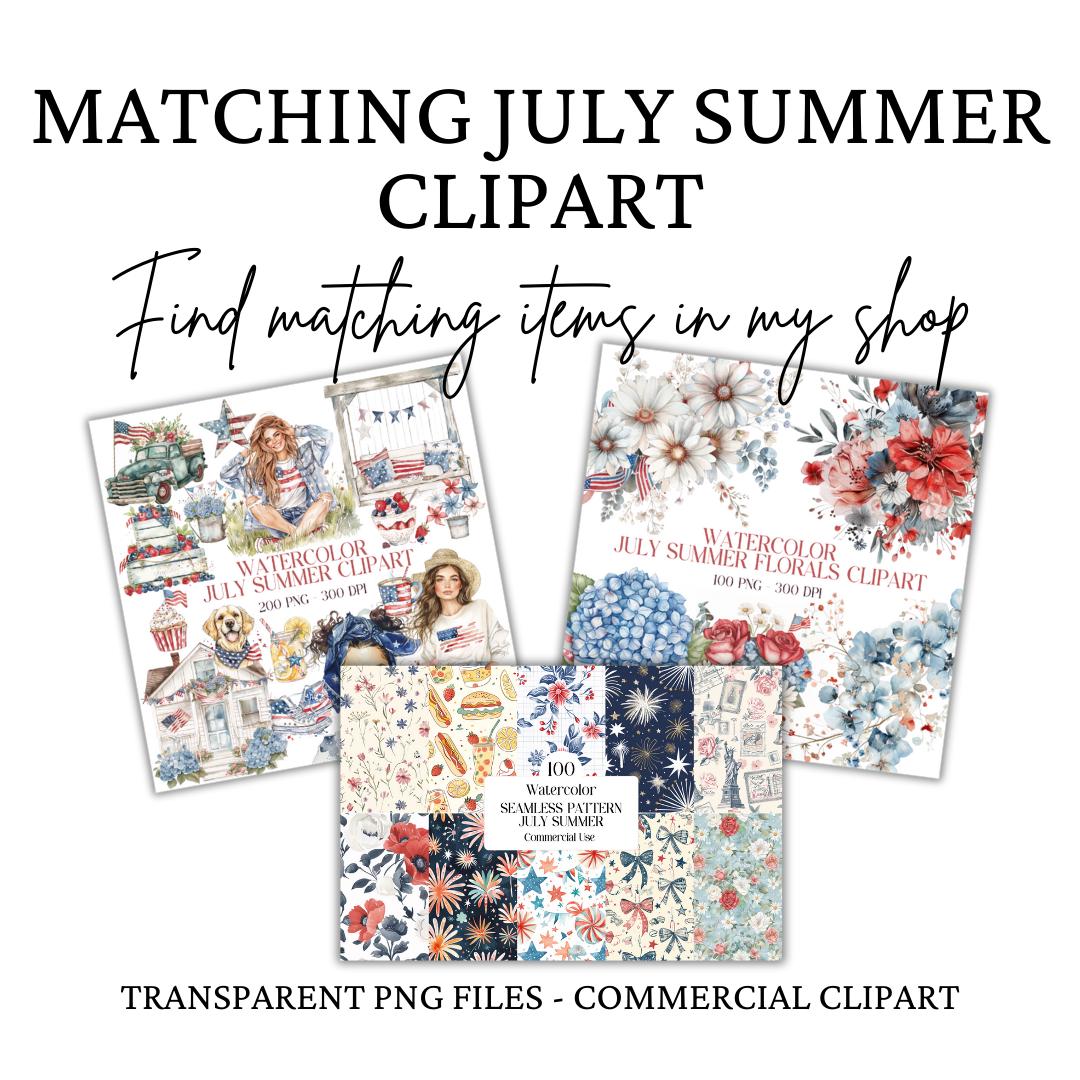 200 Watercolor July Summer Clip Art, Independence Day Clip Art, 4th of ...