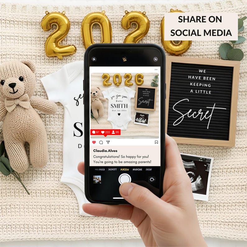 Neutral 2026 Pregnancy Announcement Digital Template: Editable Baby ...