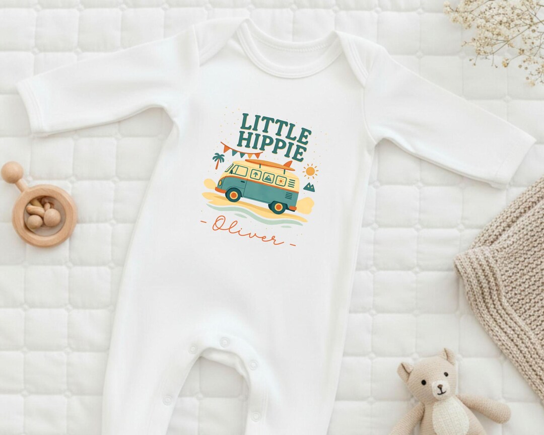 Little Hippie Camper Van: Personalised Retro Baby Clothes for A Vintage ...