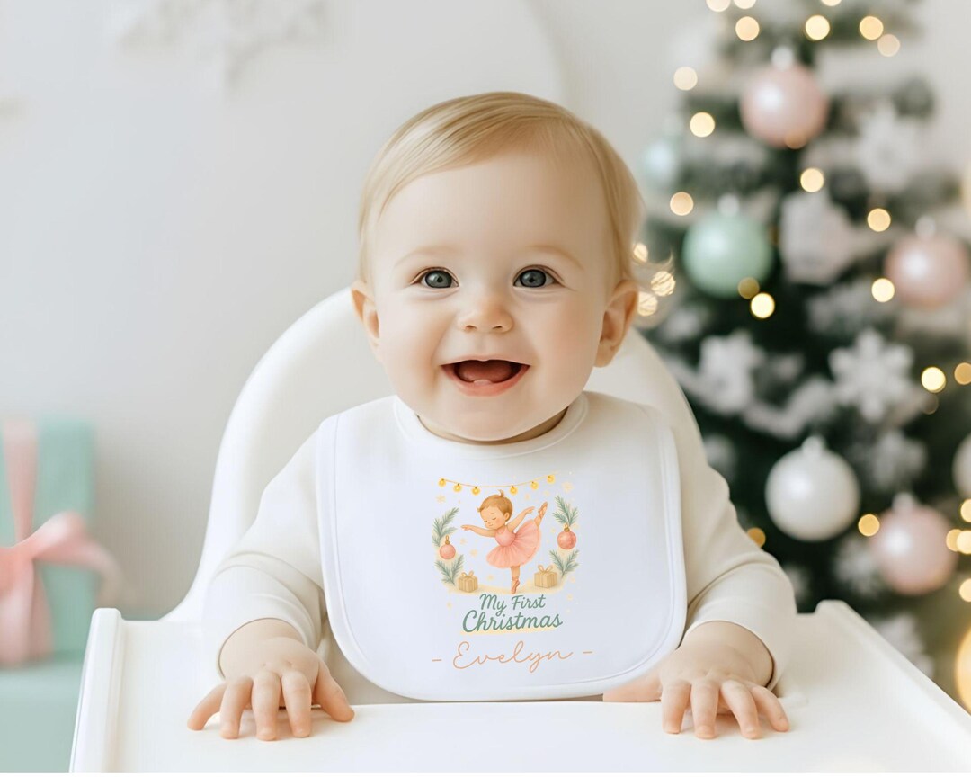 Personalised Ballerina Christmas Dinner Bib for Daughter: Girl 1st Xmas ...