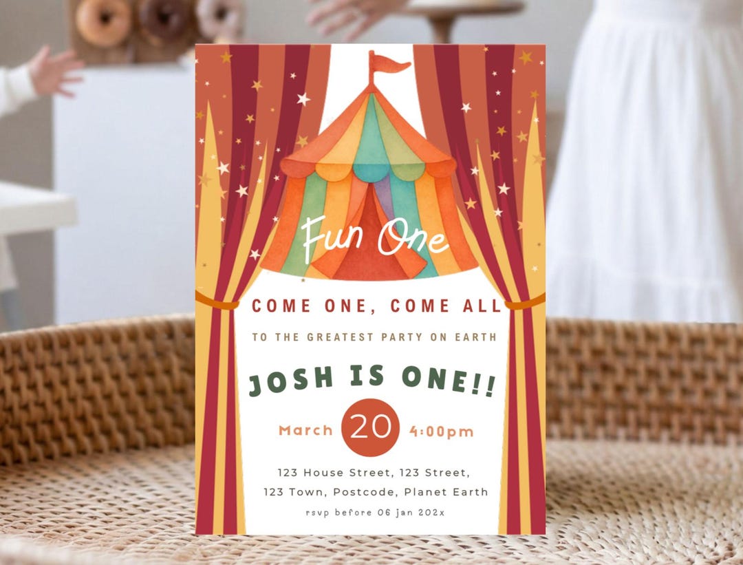 Fun One Circus Party Invitation: Printable First Birthday Digital ...