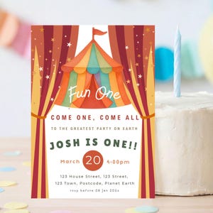 Fun One Circus Party Invitation: Printable First Birthday Digital ...