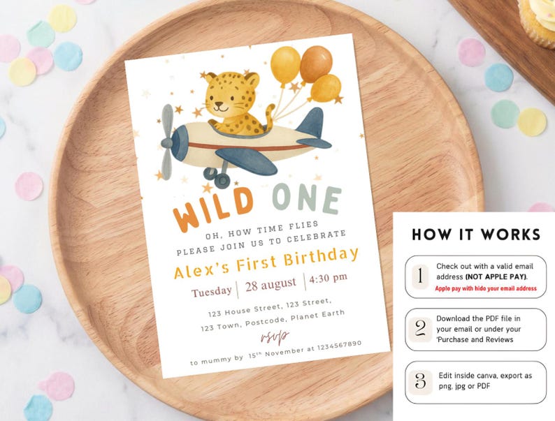 Wild One First Birthday Invitation: Time Flies Airplane Party Theme ...