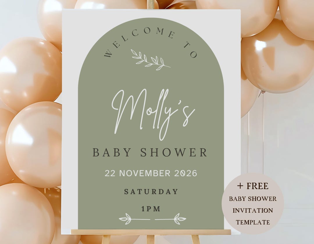 Gender Neutral Baby Shower Welcome Sign, Sage Baby Shower Decor, Green ...