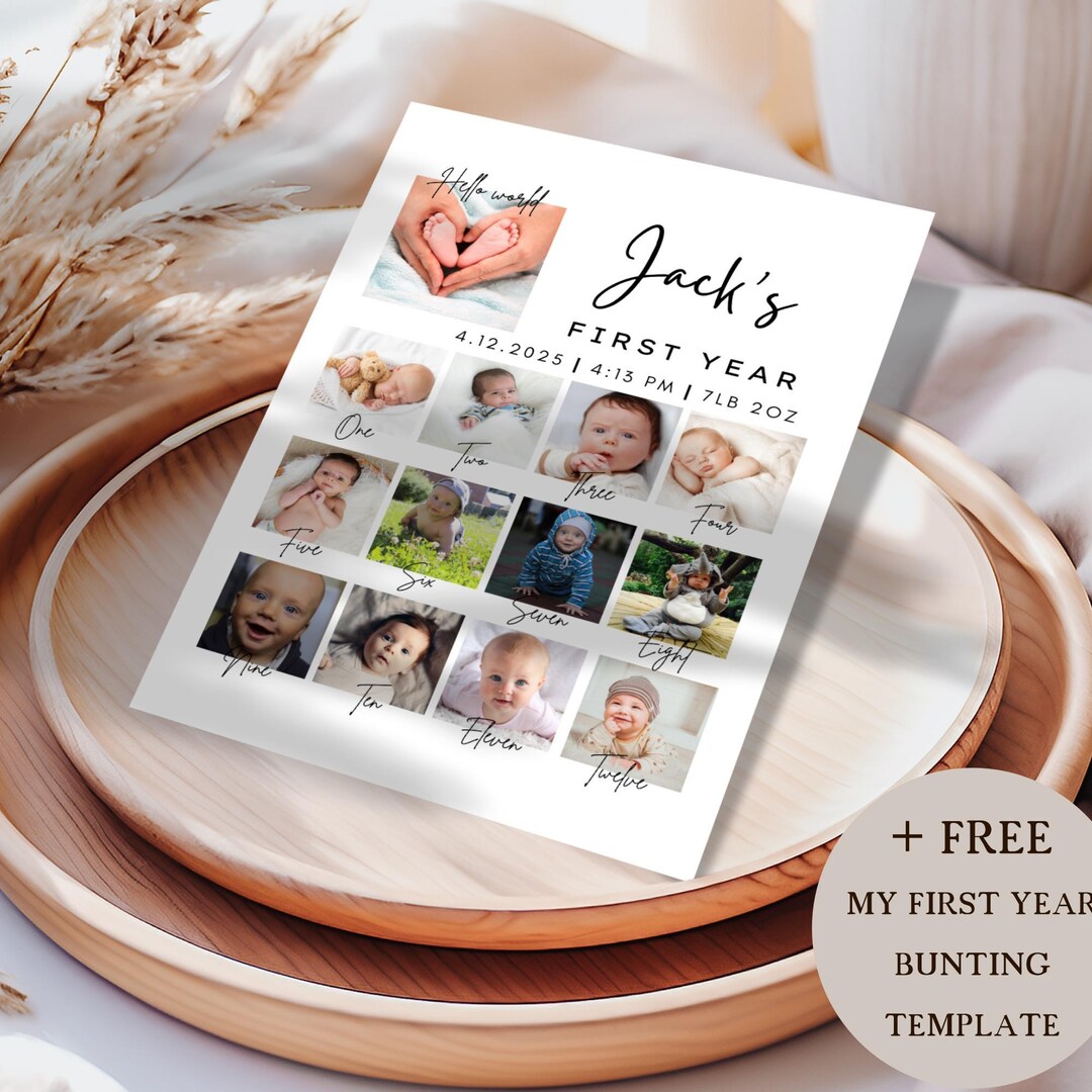 Editable Baby's First Year Poster Template, Milestone 1st Birthday ...