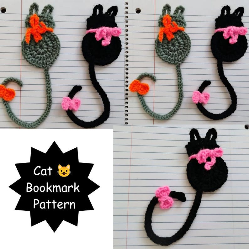 Crochet Bookmark Pattern - Cat Crochet Bookmark PDF and Video Tutorial ...