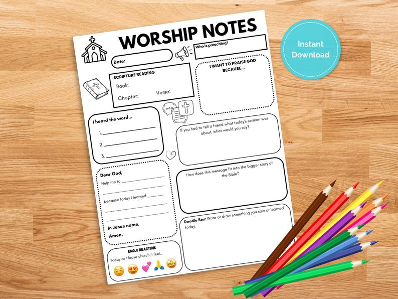 Worship Notes for Kids 5 | Printable Sermon Notes | Family Discipleship ...