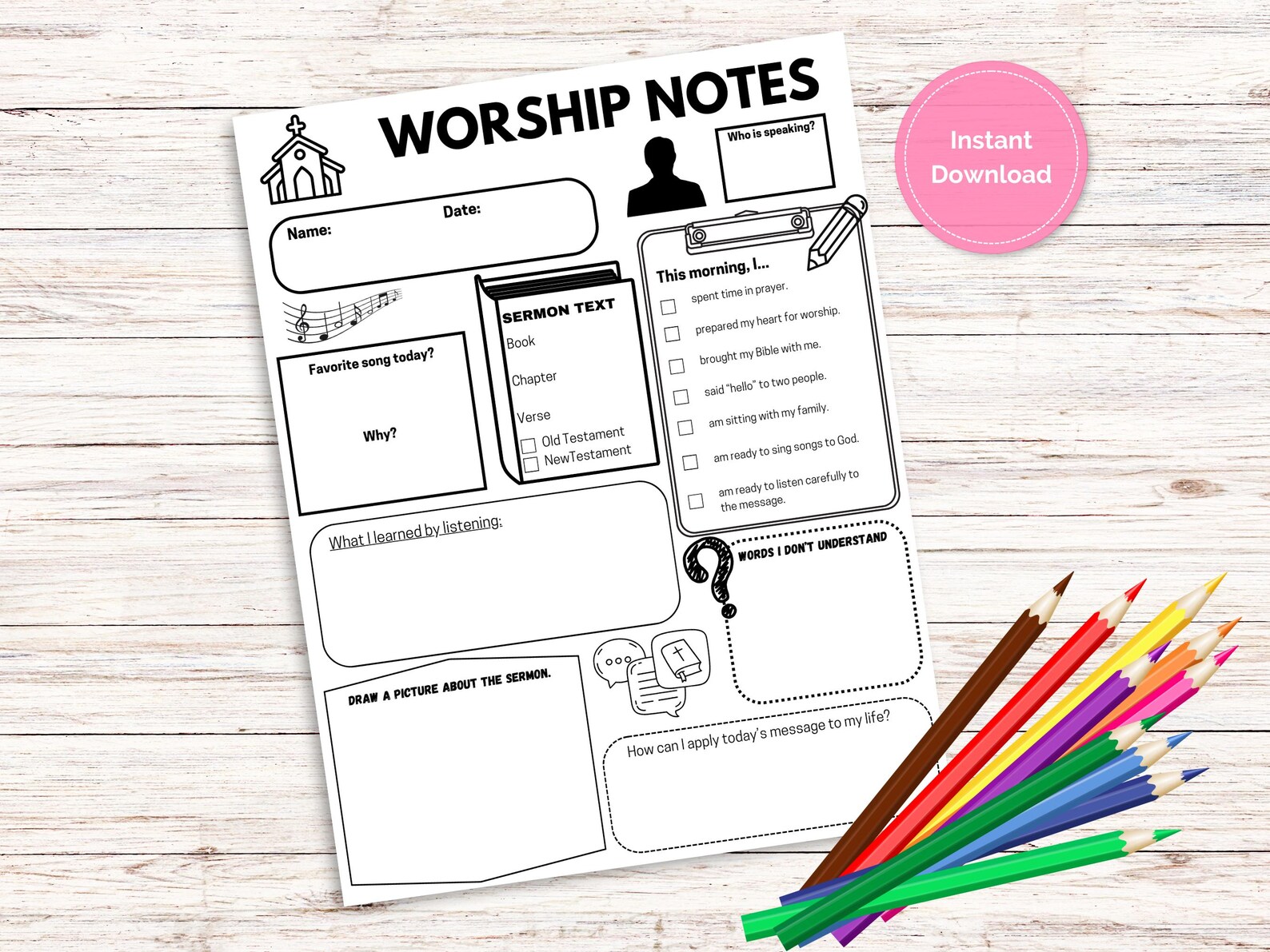 Worship Notes for Kids: Church Sermon Printable (classic Edition) - Etsy