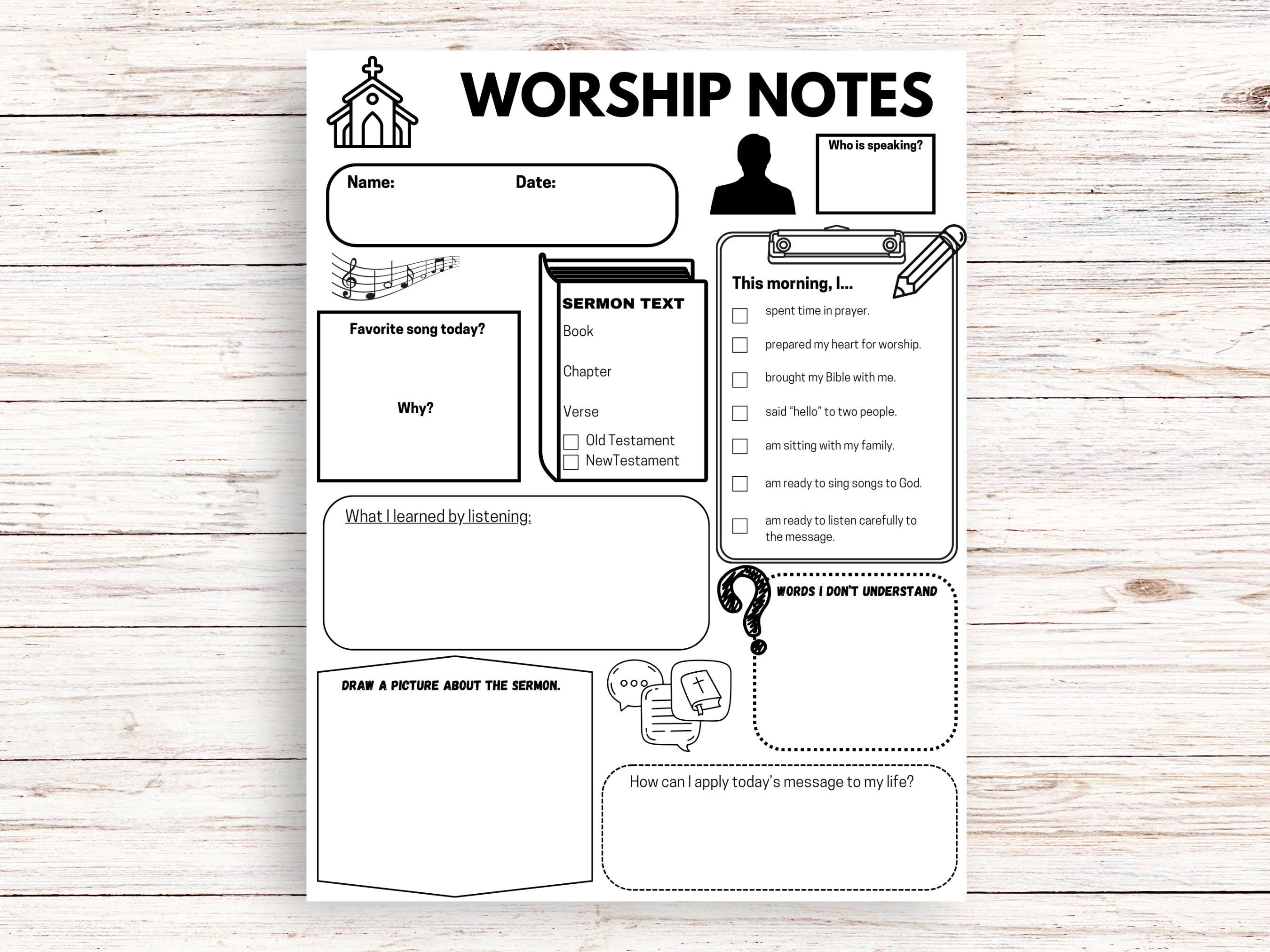 Worship Notes for Kids: Church Sermon Printable (classic Edition) - Etsy