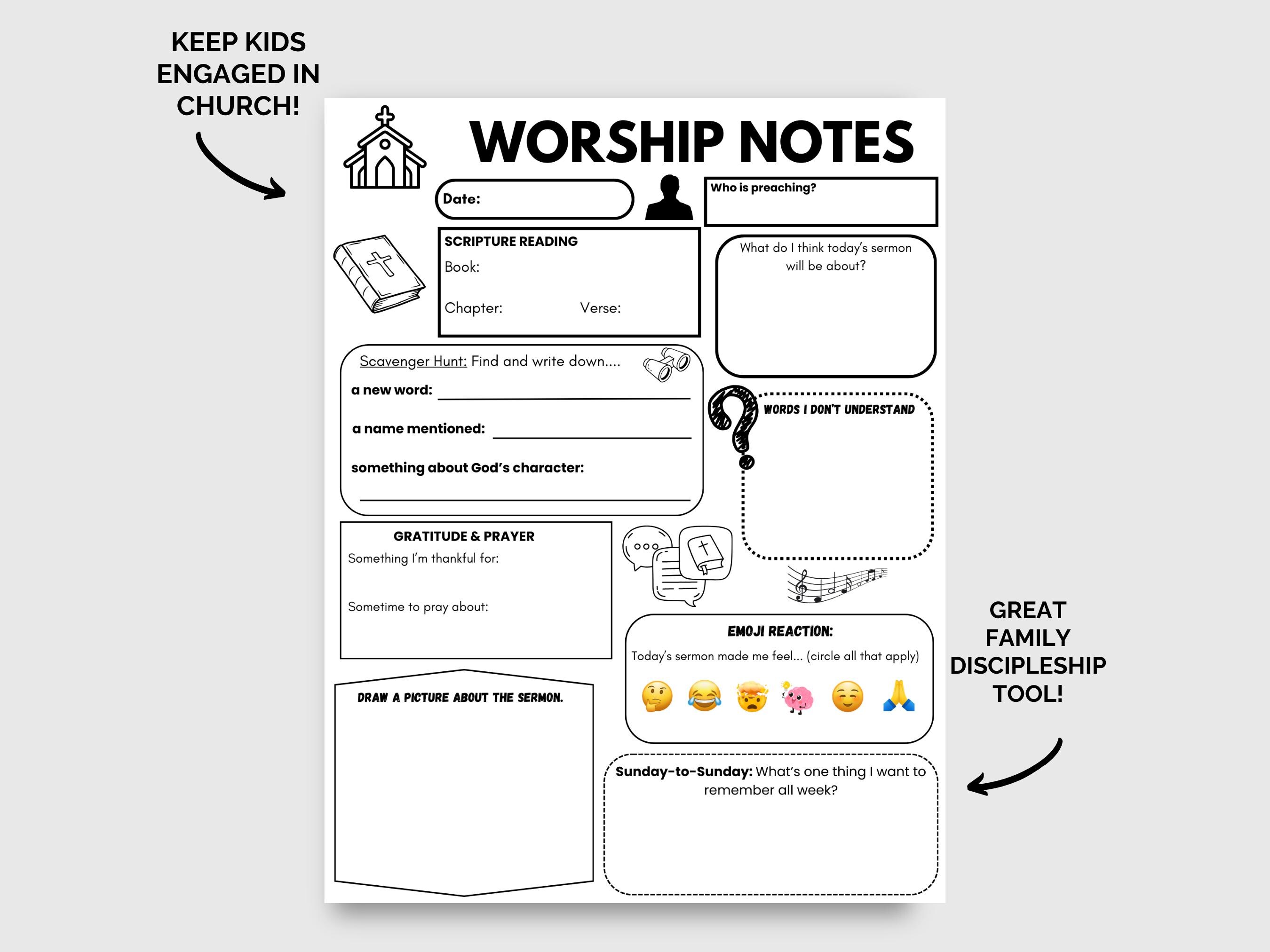 Worship Notes for Kids Bundle | Printable Sermon Notes | Family ...