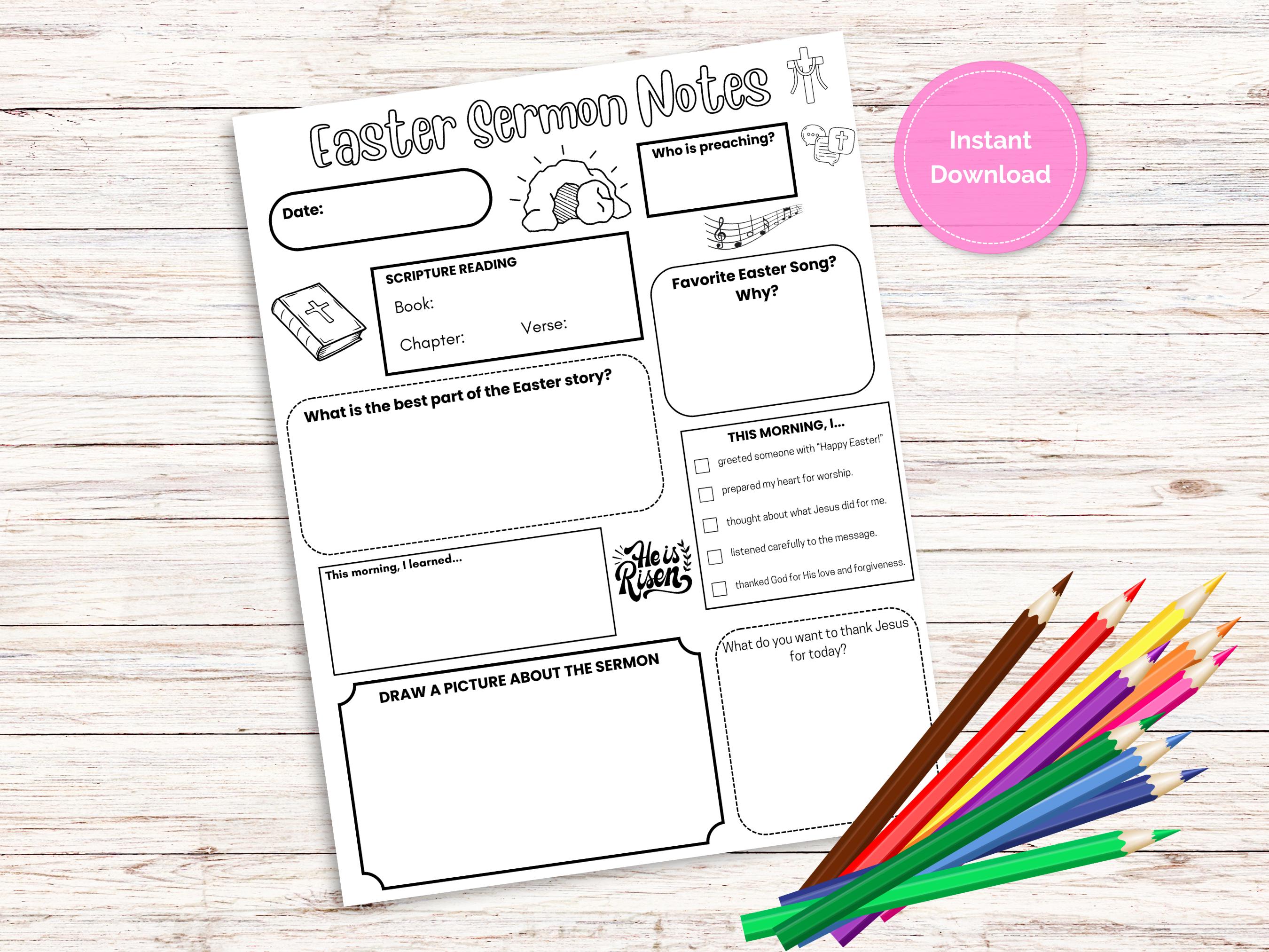 Easter Sermon Notes for Kids: Printable Church Worship Guide (PDF) - Etsy