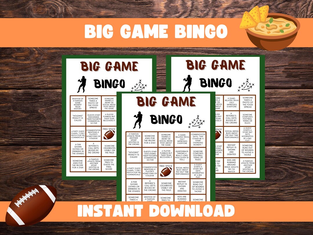 Football Party Bingo: Big Game Printable Cards (digital Download) - Etsy