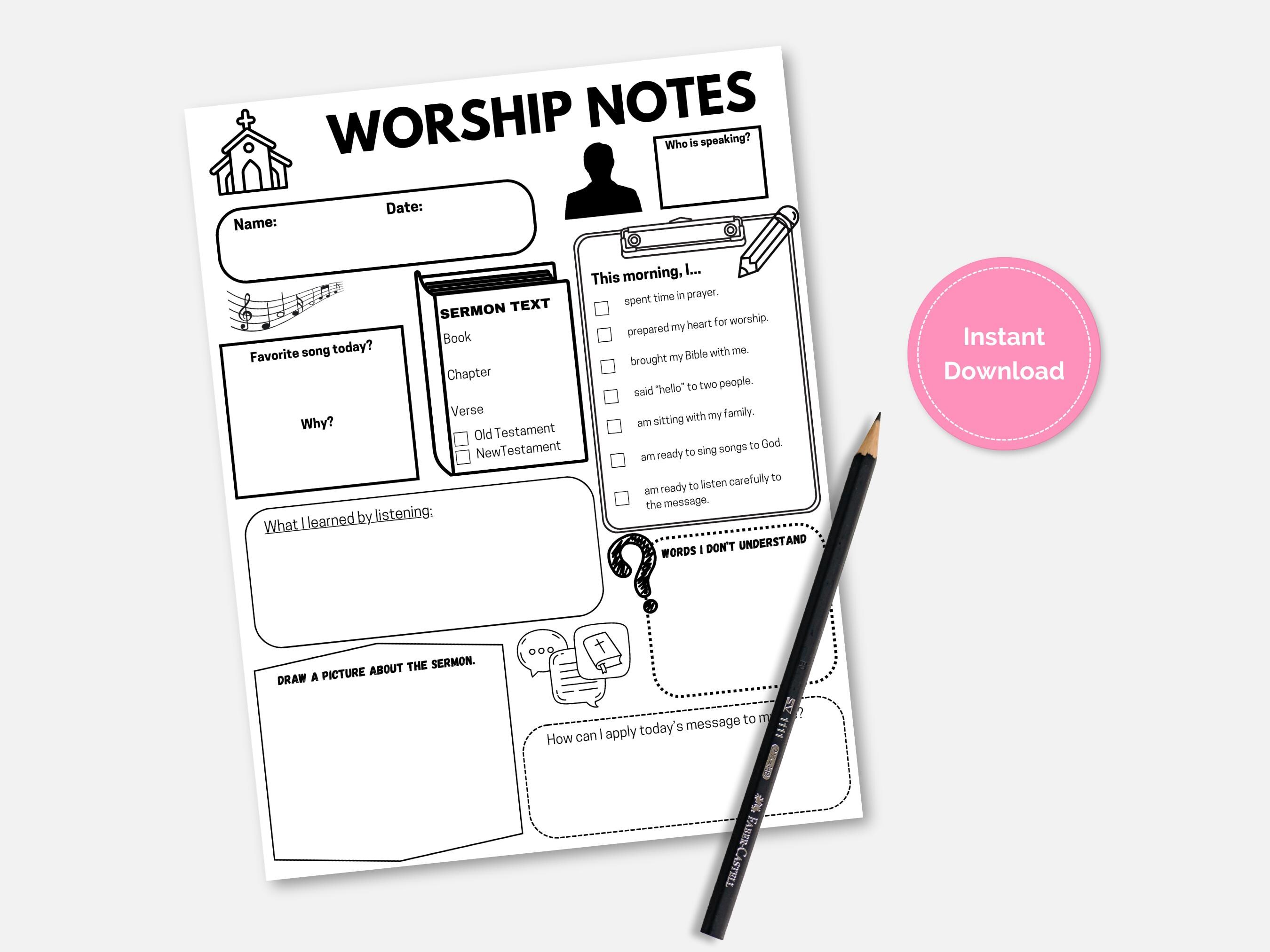 Worship Notes for Kids: Church Sermon Printable (classic Edition) - Etsy