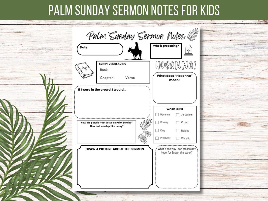 Palm Sunday Sermon Notes for Kids: Printable Worship Guide (PDF) - Etsy