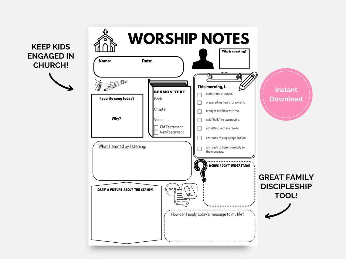 Worship Notes for Kids: Church Sermon Printable (classic Edition) - Etsy