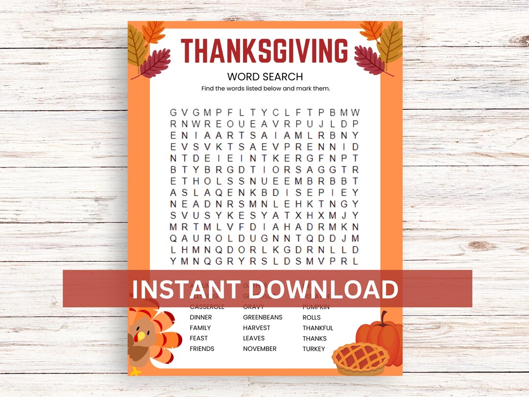 Thanksgiving Word Search Game: Printable Fall Activity (PDF) - Etsy