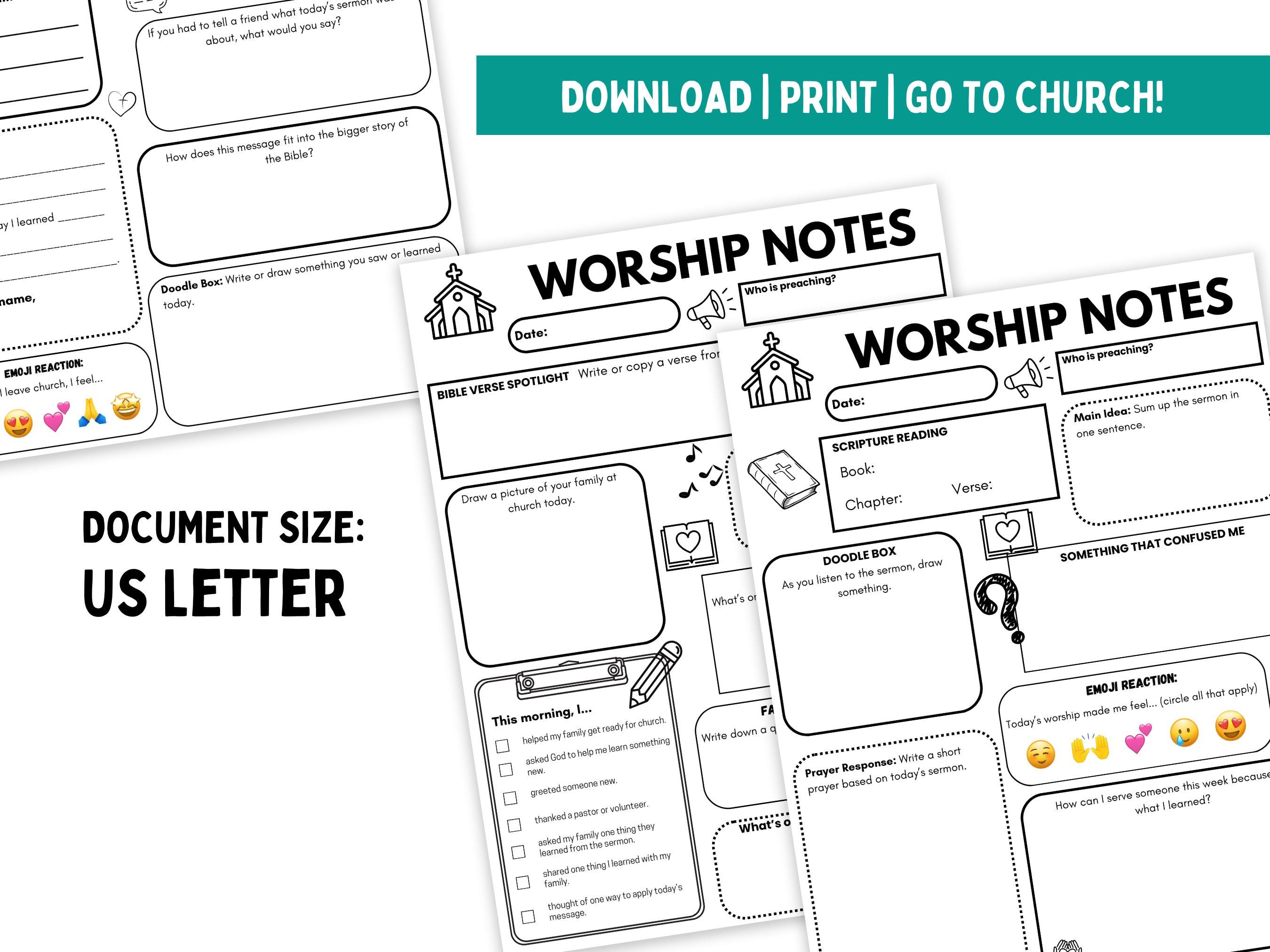 Worship Notes for Kids Bundle | Printable Sermon Notes | Family ...