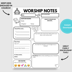 Worship Notes for Kids 5 | Printable Sermon Notes | Family Discipleship ...