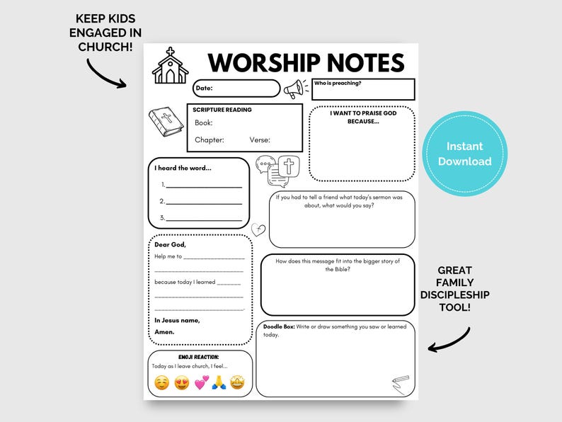 Worship Notes for Kids 5 | Printable Sermon Notes | Family Discipleship ...